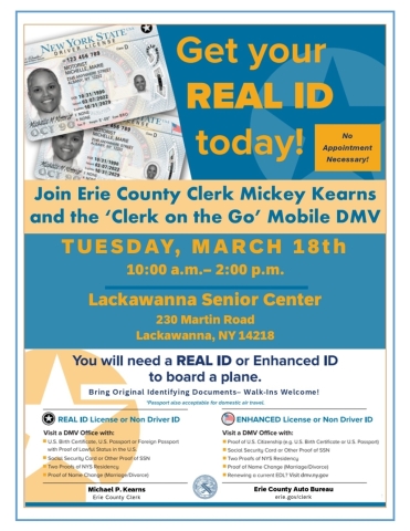 KEARNS TO HOST MOBILE DMV REAL ID EVENT AT LACKAWANNA SENIOR CENTER SERVICES ON MARCH 18 | Erie ...